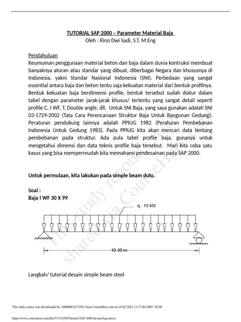Tutorial SAP 2000 Desain Baja | PDF