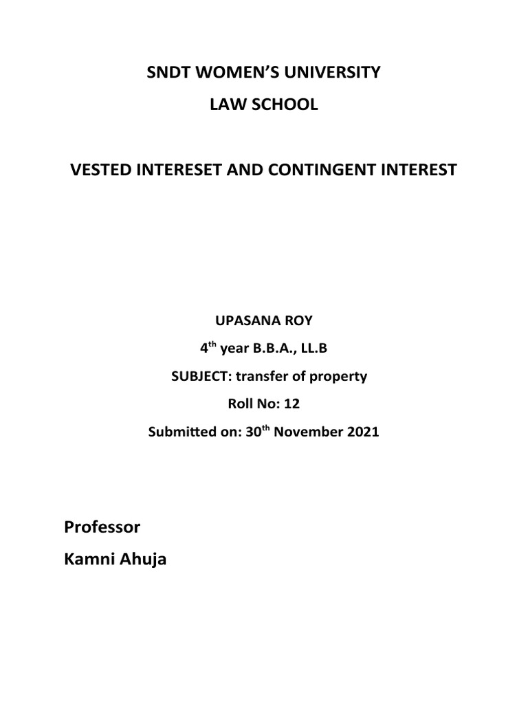 Contingent and Vested Interest | PDF | Property | Vesting