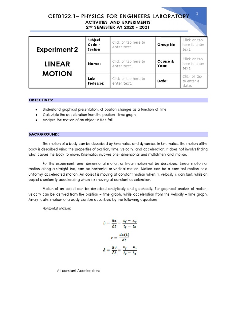 Experiment 2 Linear Motion | PDF | Acceleration | Kinematics