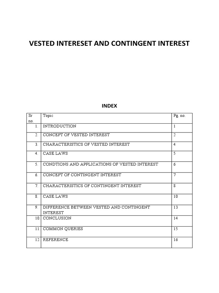 Contingent and Vested Interest | PDF | Property | Vesting