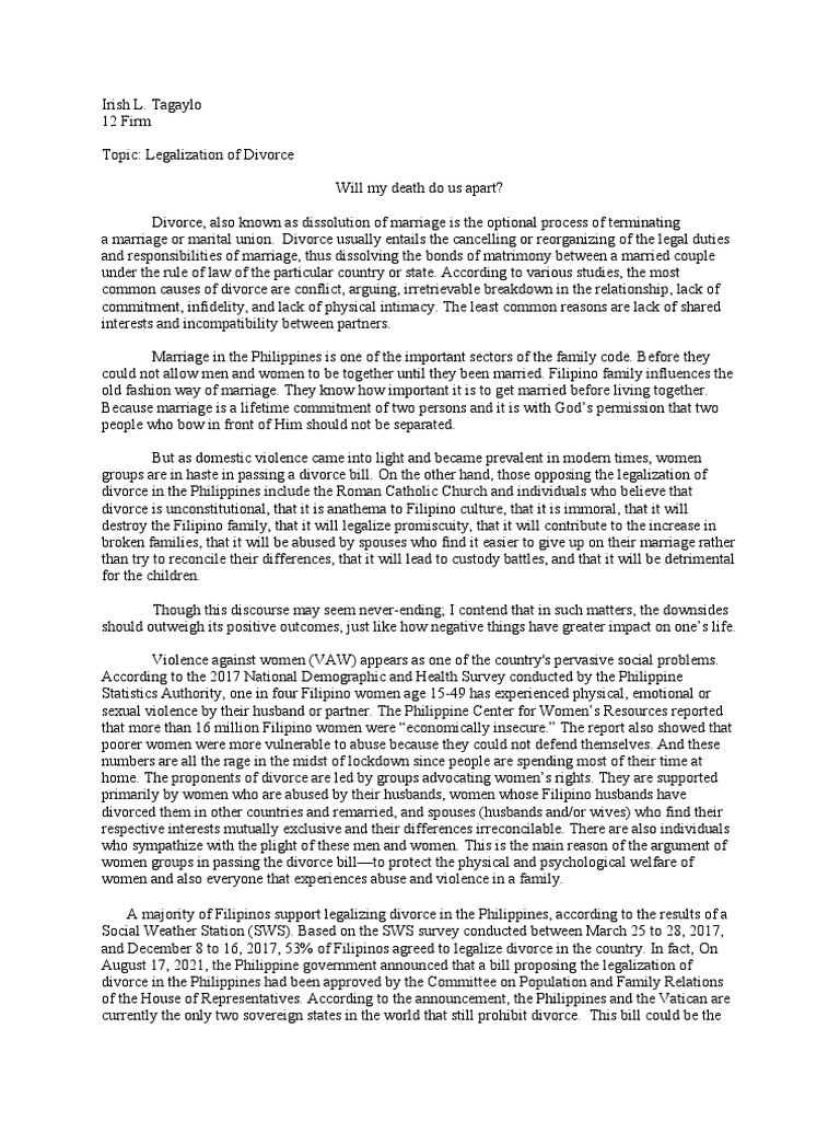 Position Paper | PDF | Divorce | Marriage