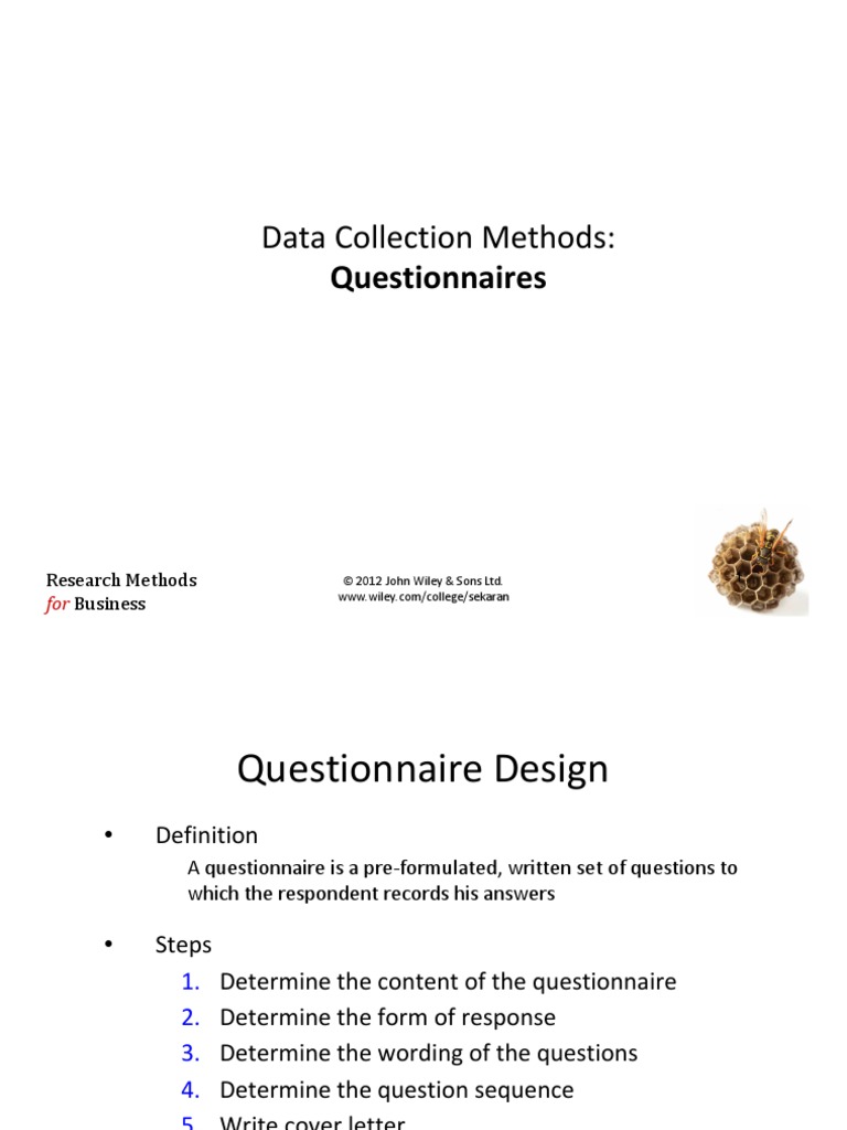 Questionnaires Data Collection Methods Questionnaires | PDF ...