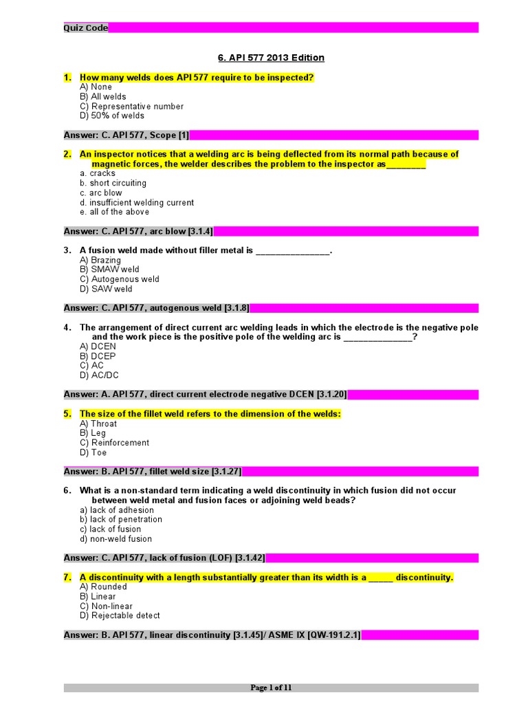 Api 577 Quiz | PDF | Welding | Construction