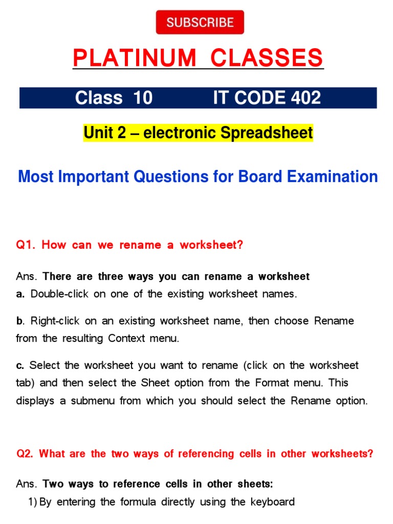 Essential Excel Questions and Answers: Key Concepts for Electronic Spreadsheets | PDF ...