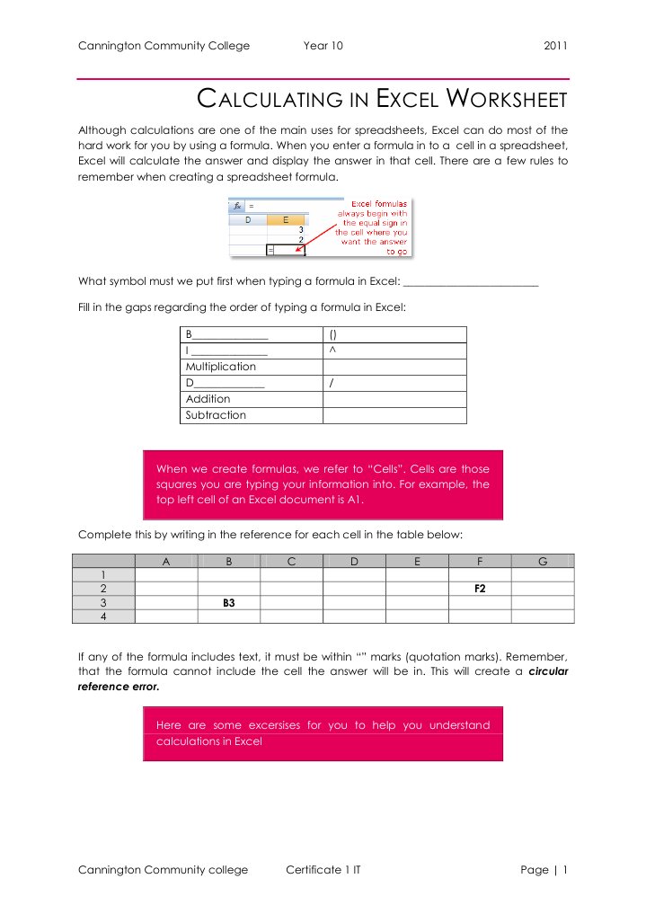 Calculating In Excel PDF Microsoft Excel Spreadsheet