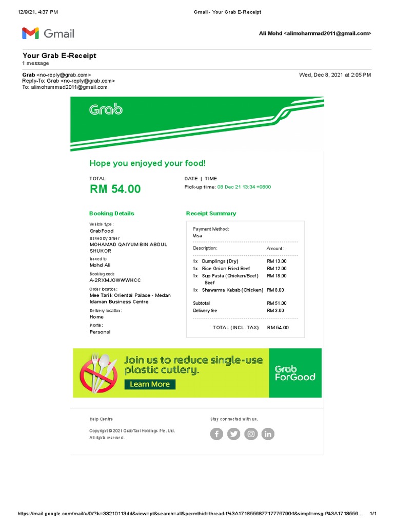 Online Invoice of GrabFood | PDF | Cooking | Cuisine