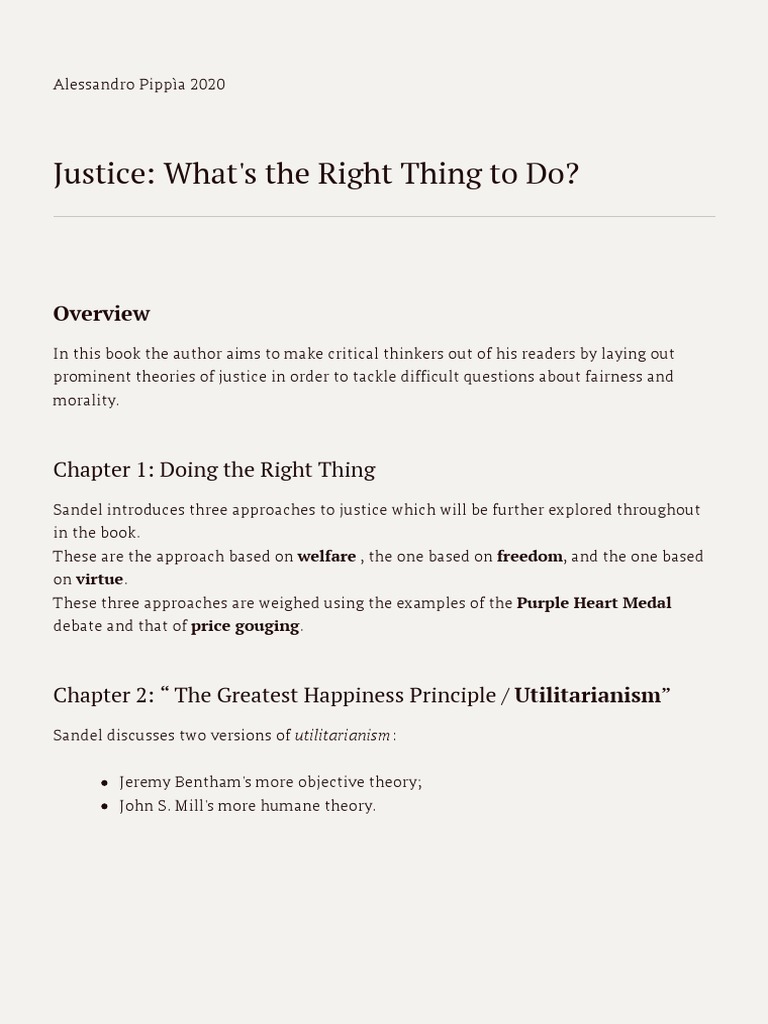 SUMMARY - Michael J. Sandel Justice - What's The Right Thing To Do ...