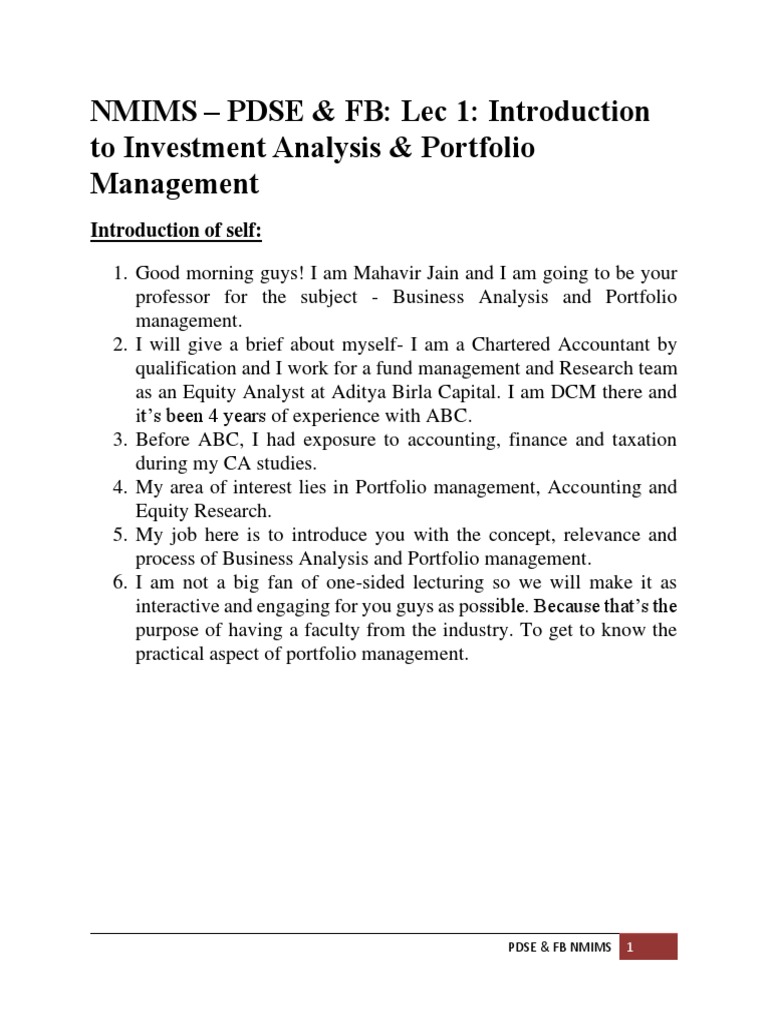 Introduction To Investment Analysis & Portfolio Management | PDF ...