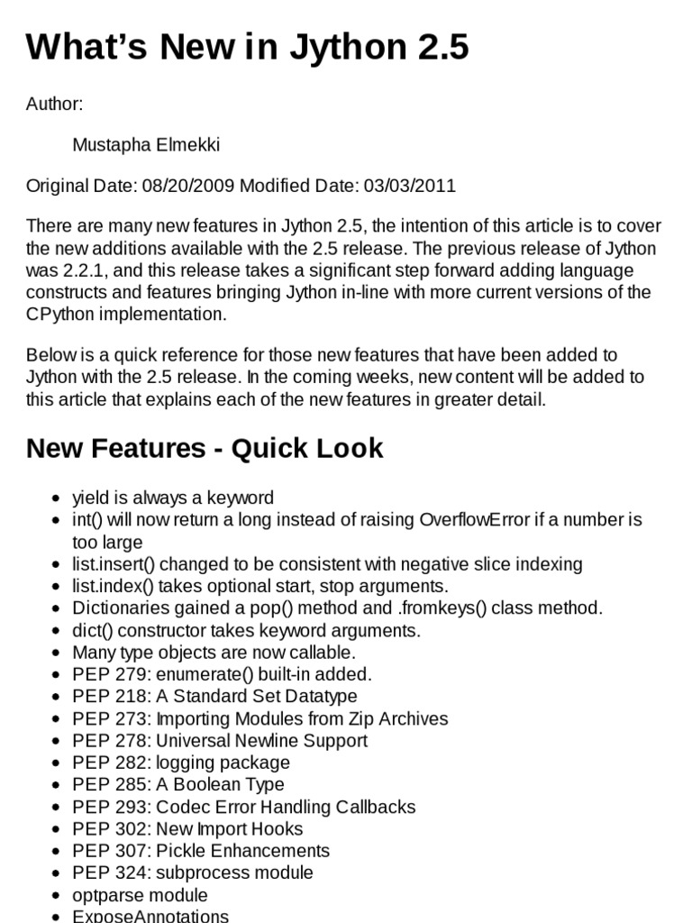 What's New in Jython 2.5 | PDF | Python (Programming Language) | Java ...