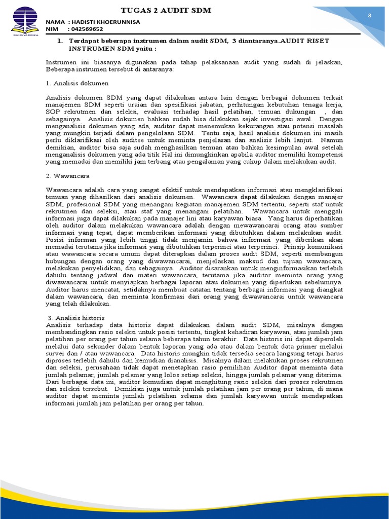 Tugas 2 Audit SDM Hadisti Khoerunnisa | PDF