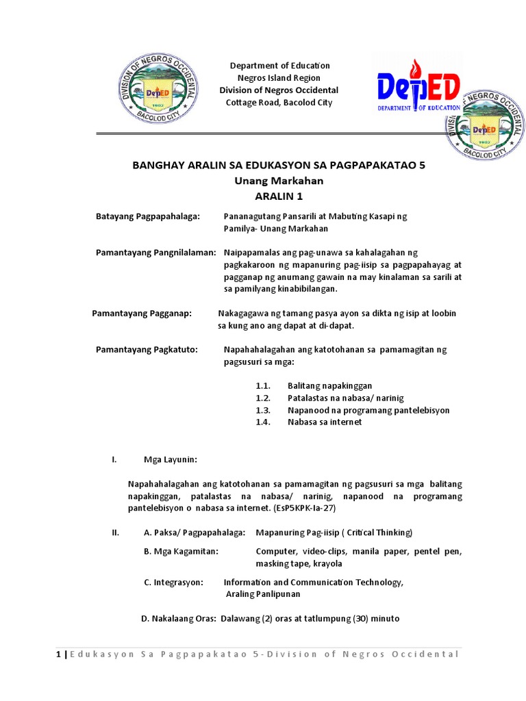 Lesson Plan Esp 5 | PDF