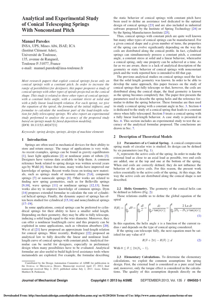 Analytical and Experimental Study of Conical Telescoping Springs With ...