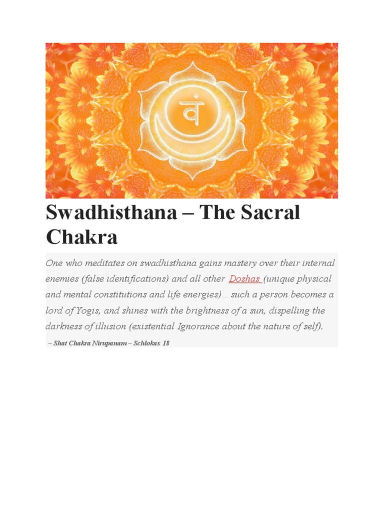 Swadhisthana - The Sacral Chakra: Doshas | PDF | Consciousness | Chakra