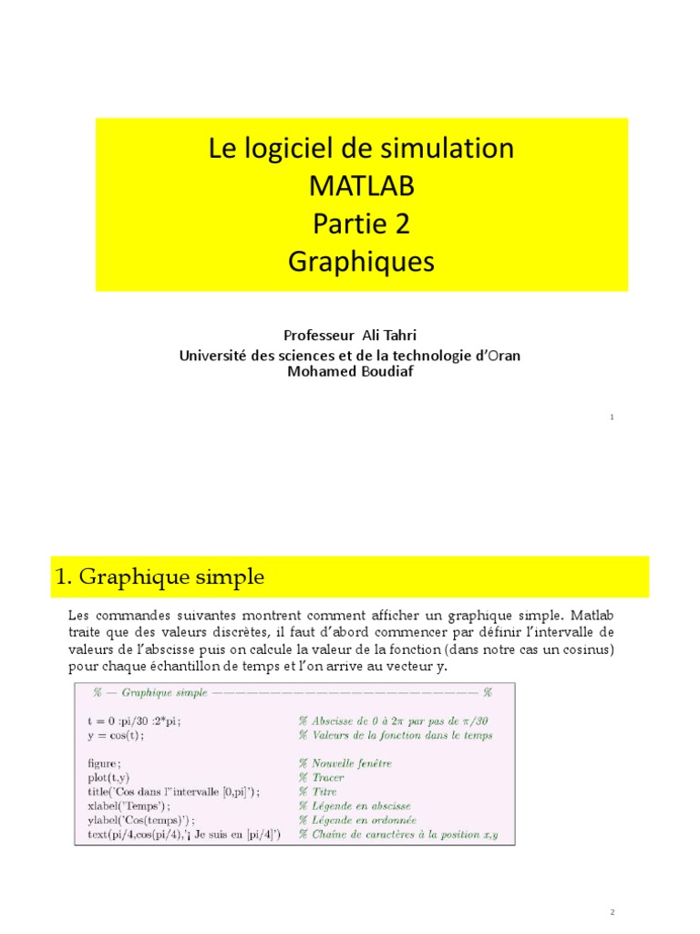 Cours 2 Graphiques en Matlab | PDF | Matrix (Mathematics) | Linear Algebra