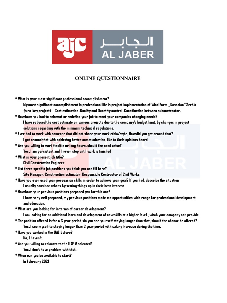 Fullfilled Online Questionnaire Dusan Jankovic | PDF | Employment | Salary