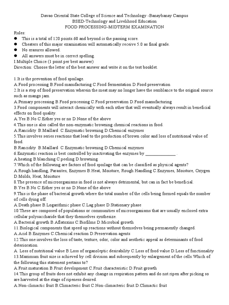 Food Processing Midterm Examination Guide | PDF | Fruit Preserves ...