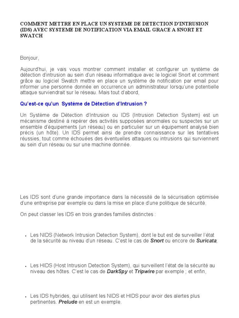 Securite - Ids - Comment Mettre en Place Un Systeme de Detection D ...