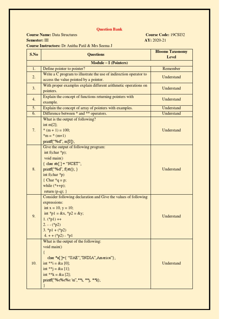DS QB 3rd - Sem | PDF | Pointer (Computer Programming) | Computer Programming