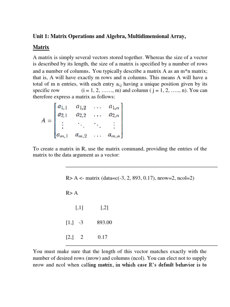 Unit1 Matrix and Array | PDF | Matrix (Mathematics) | Array Data Structure
