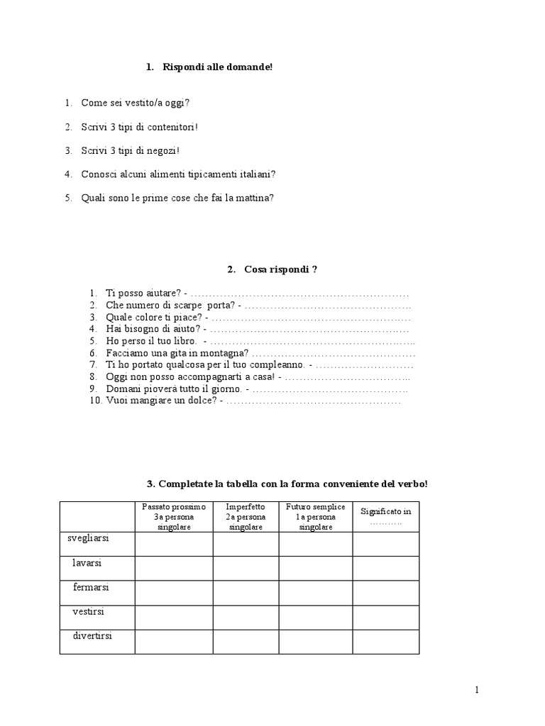 Test Italiano A2 | PDF
