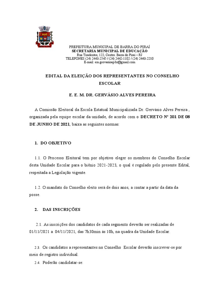 Modelo de Edital Da Eleição Conselho Escolar 2021 | PDF | Eleições ...