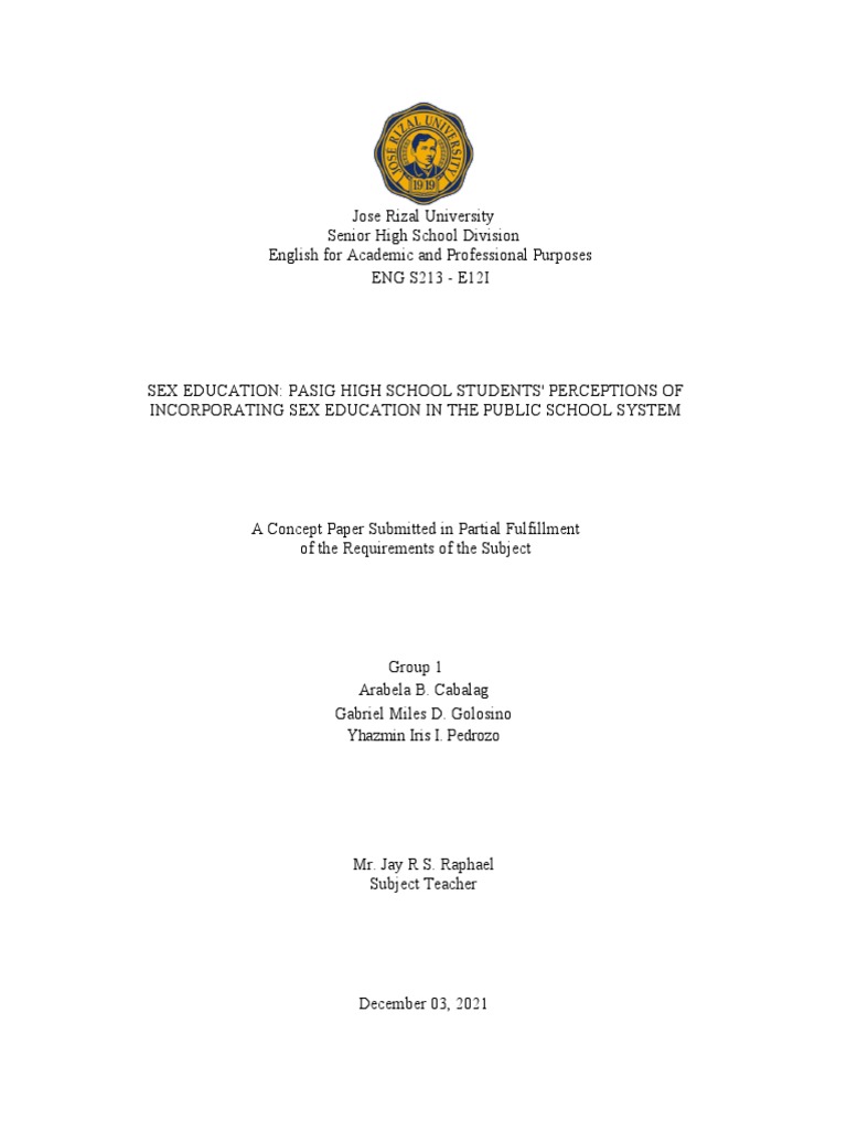 Concept Paper Sex Education Pdf Sex Education Survey Methodology
