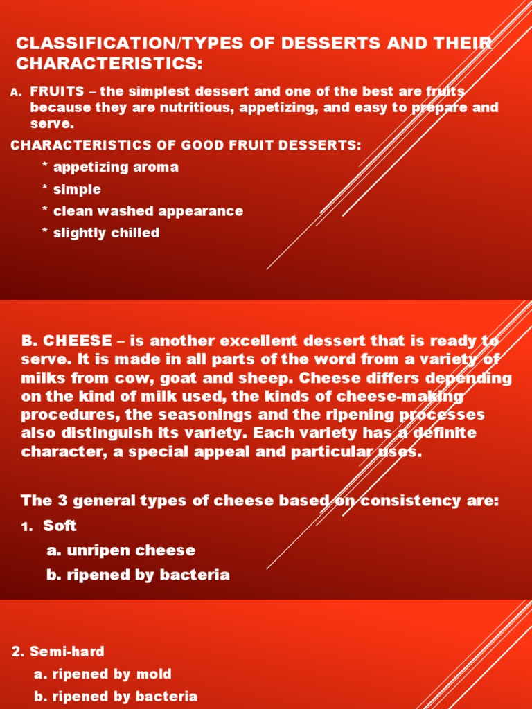 Dessert Classification and Characteristics | PDF | Desserts | Pudding