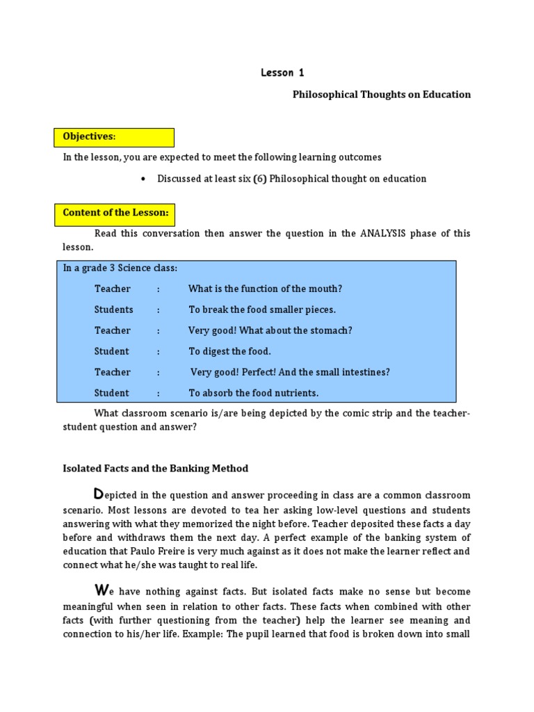 Lesson 1 Philosophical Thoughts On Education | PDF | Learning | Pedagogy