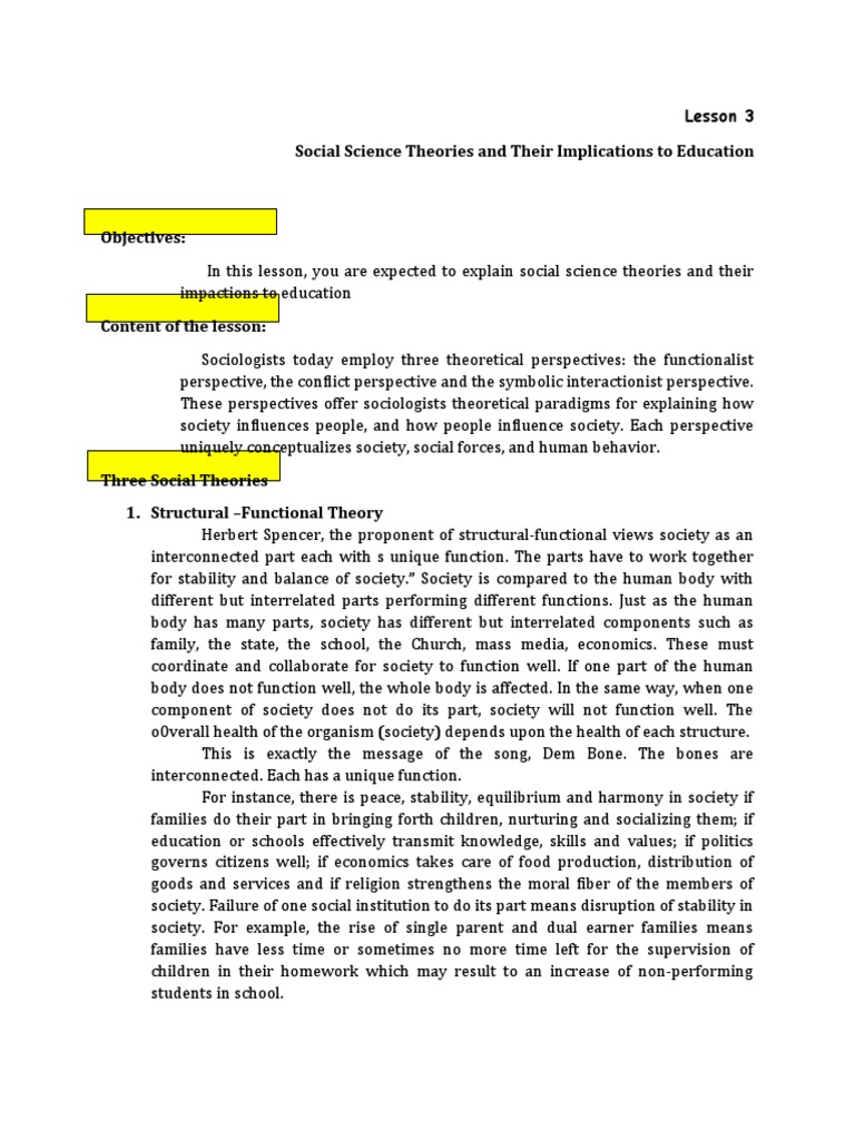 Lesson 3 Social Science Theories and Their Implications To Education ...