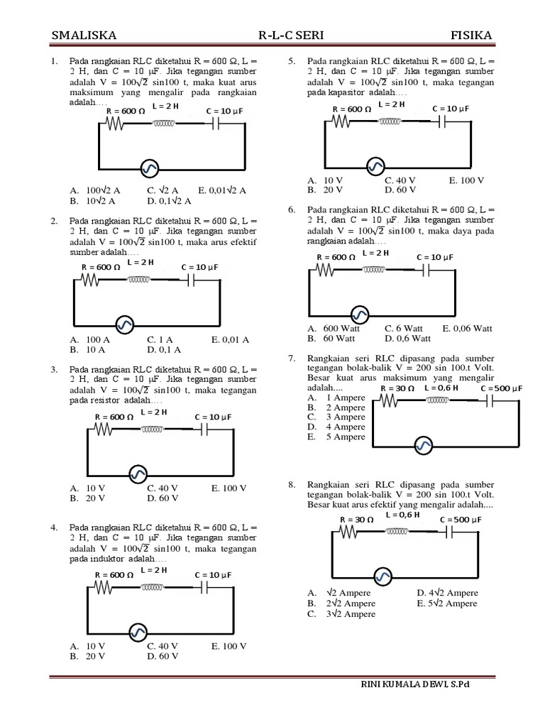 Soal Fisika Rangkaian RLC | PDF | Metode & Bahan Ajar | Sains & Matematika