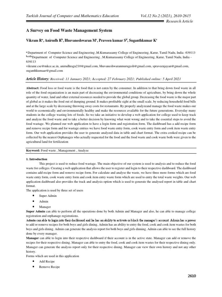 Food Waste Management System Survey | PDF | My Sql | Databases