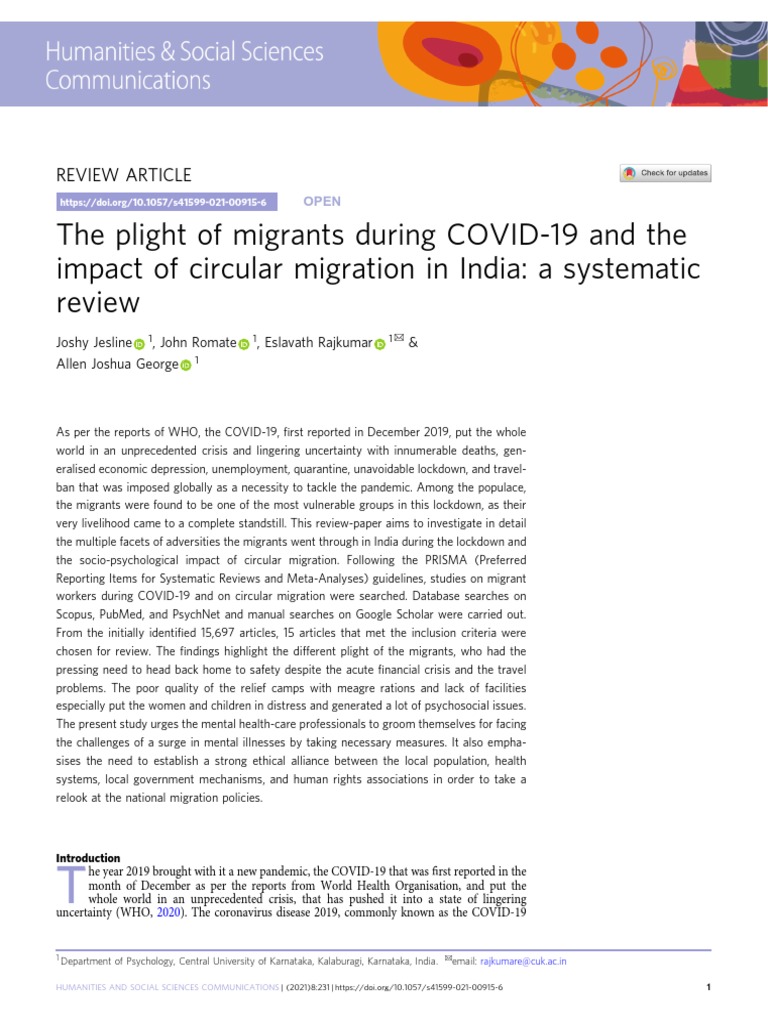 The Plight of Migrants During COVID-19 and The Impact of Circular ...