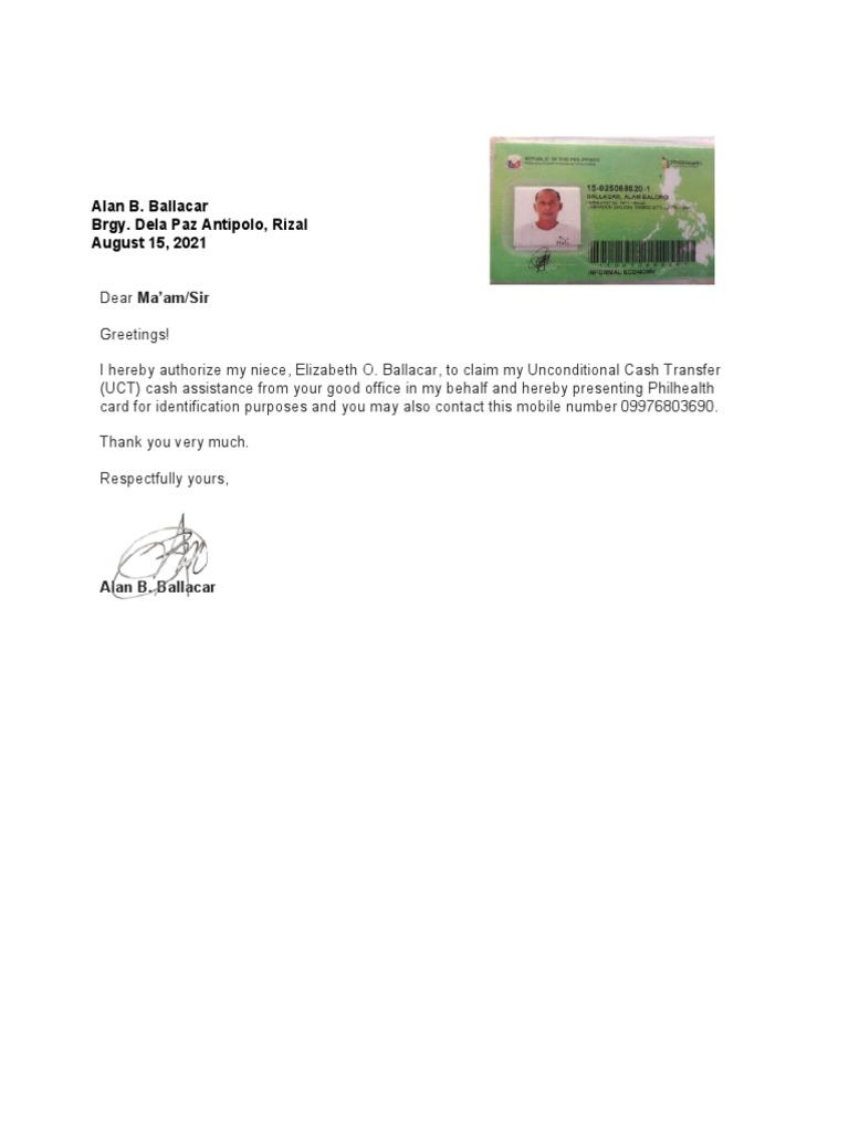 Authorization Letter To Claim Check Example | PDF