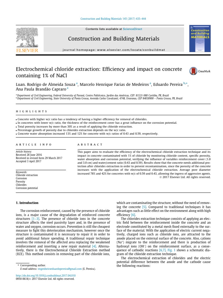Electrochemical Chloride Extraction | PDF | Concrete | Porosity
