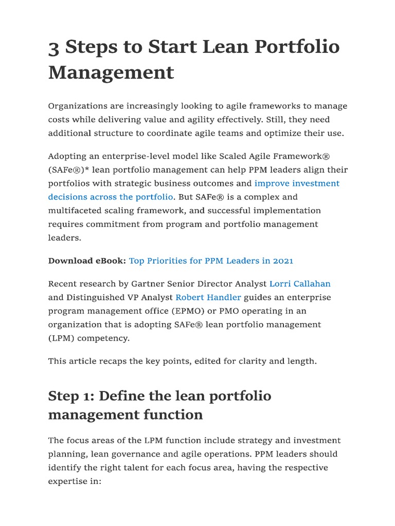 3 Steps To Start Lean Portfolio Management | PDF