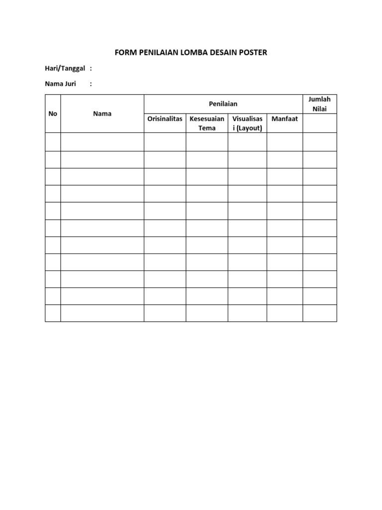 Form Penilaian Lomba Desain Poster | PDF