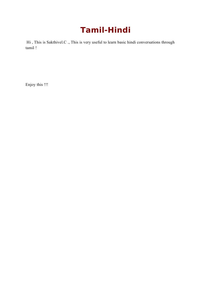 Learn Hindi Through Tamil PDF