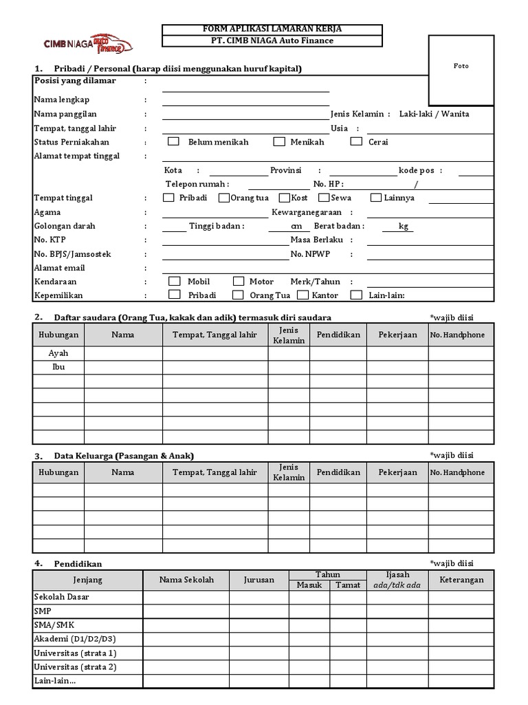 Form Isian Data Pelamar - Update | PDF