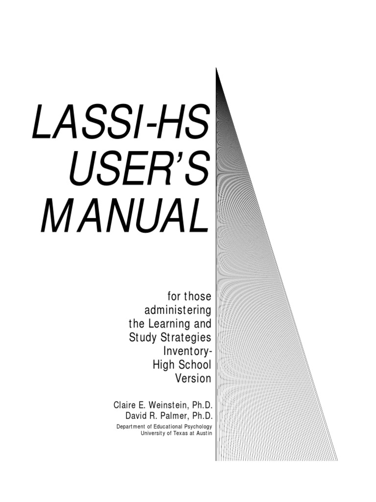 Lassi-Hs User'S Manual: For Those Administering The Learning and Study ...