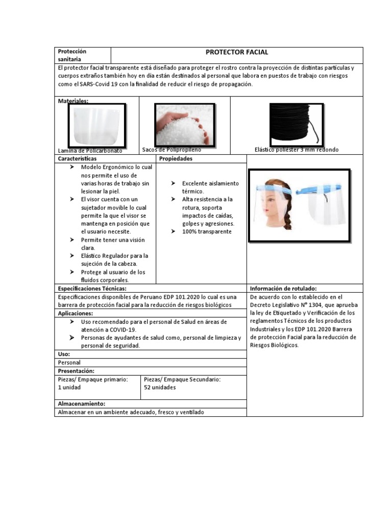 Ficha Tecnica de Protector Facial | PDF