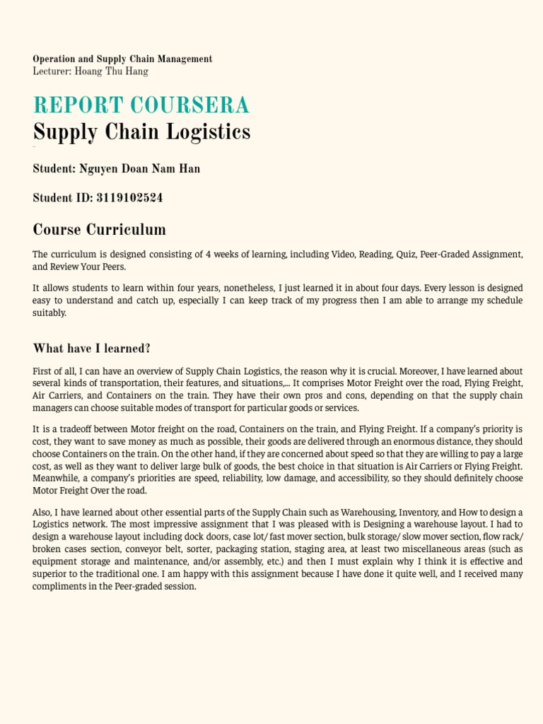 Supply Chain Logistics Coursera Report Pdf Logistics Cargo