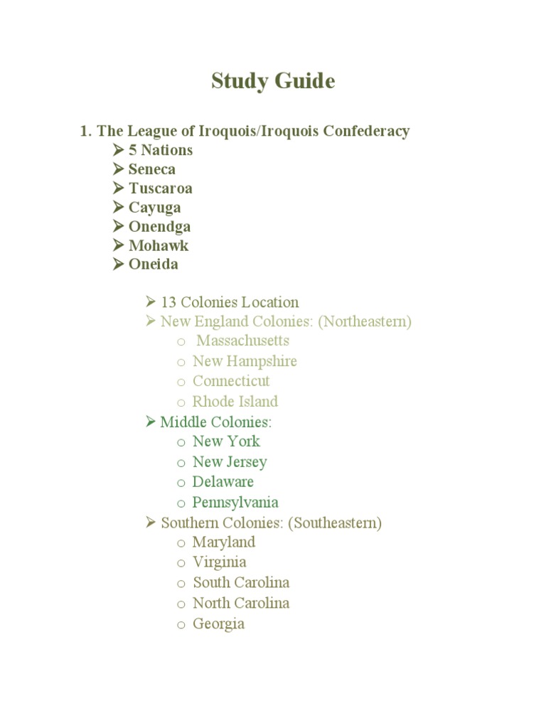 Study Guide: 1. The League of Iroquois/Iroquois Confederacy | PDF