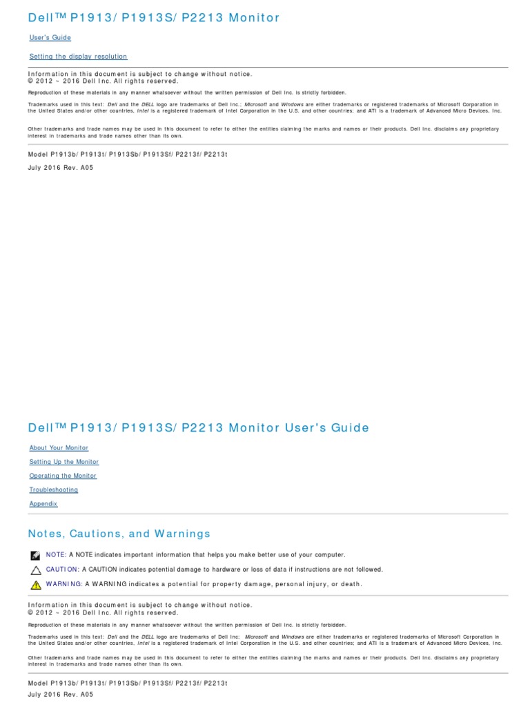 Dell-P1913s User's Guide En-Us | PDF | Computer Monitor | Display ...