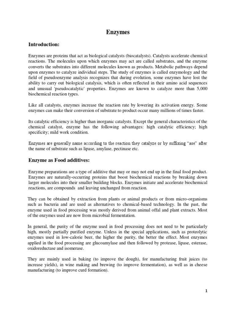 Assignment On Enzymes Used As Food Additives | PDF | Enzyme | Catalysis