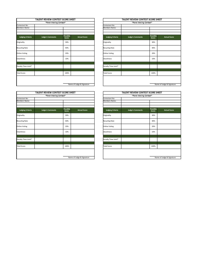 Talent Review Contest Score Sheet Talent Review Contest Score Sheet ...