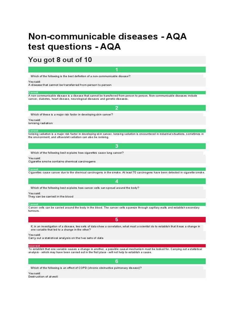 Non Communicable Diseases Multiple Choice Questions - BBC Bitesize ...