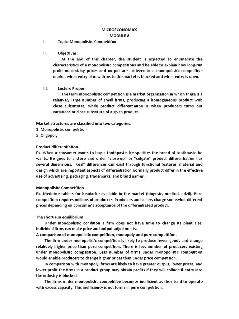 Microeconomics Module 8 | PDF | Monopoly | Perfect Competition