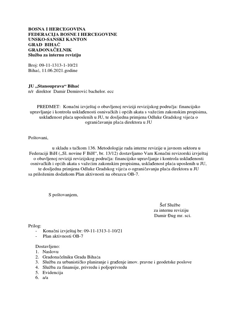 Izvjestaj Interne Revizije Bihac | PDF