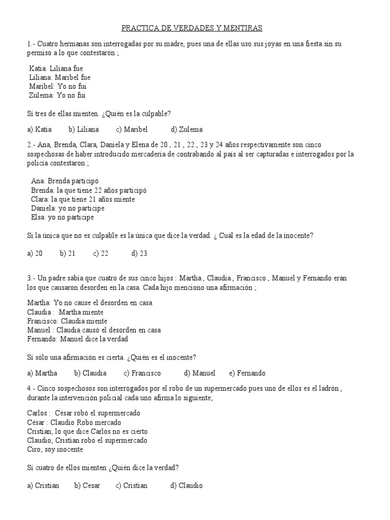 Practica de Verdades y Mentiras | PDF