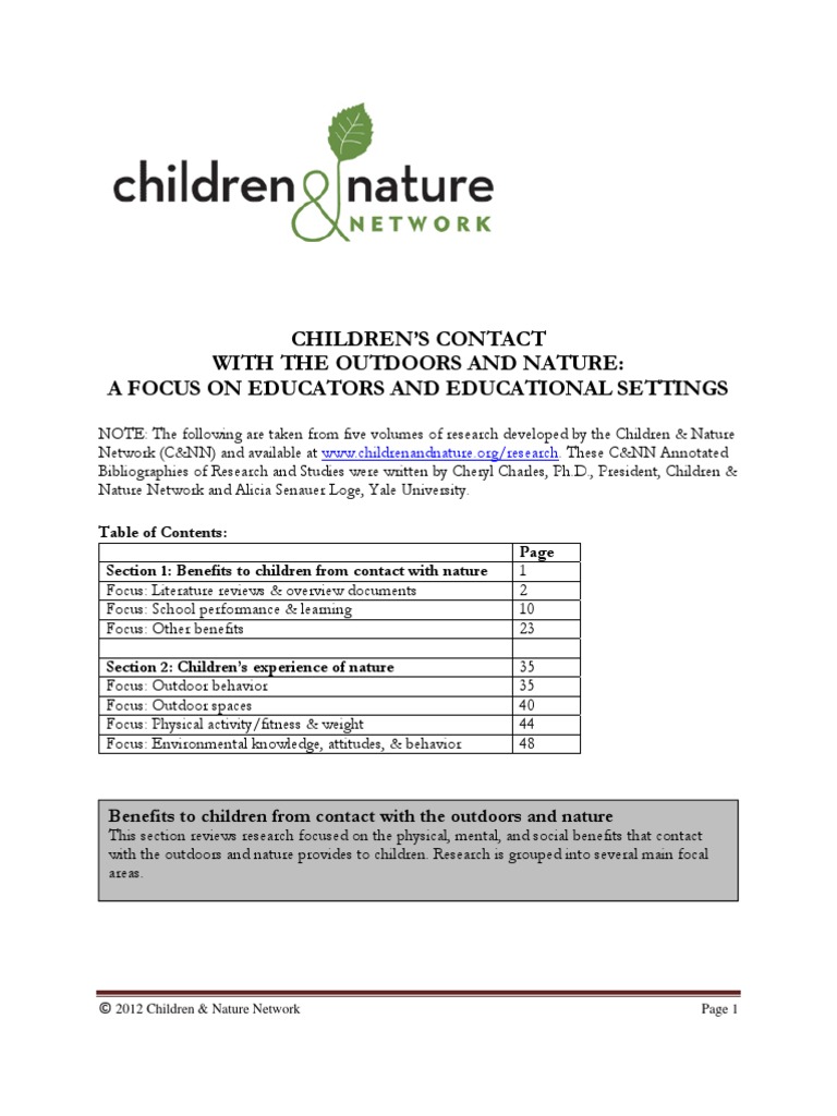 Children's Contact With The Outdoors and Nature: A Focus On Educators ...